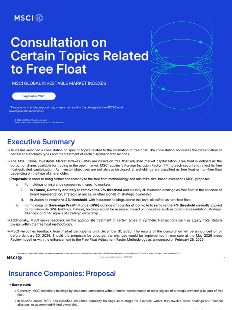 MSCI Sep 25 Consultation On Certain Topics Related To Free Float | PDF | Msci | Exchange Traded Fund