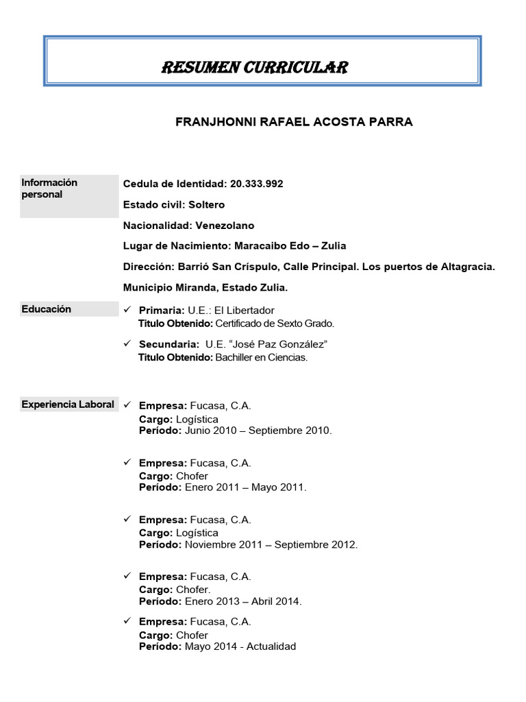 Chofer Frank Acosta | PDF