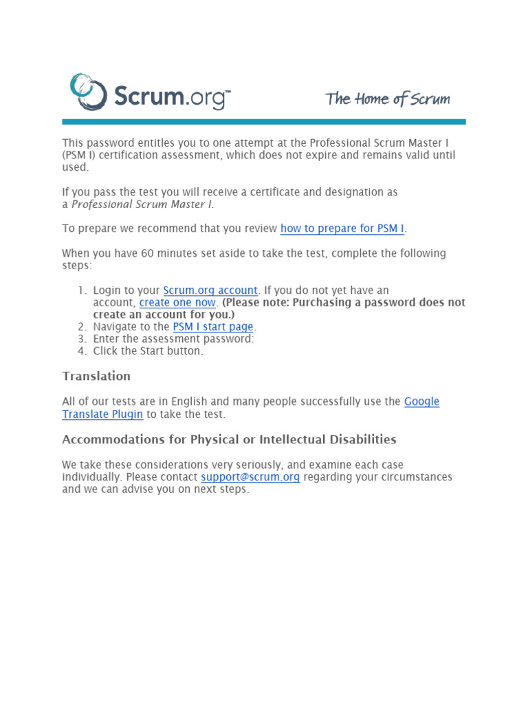 PSM I Certification Test Instructions | PDF