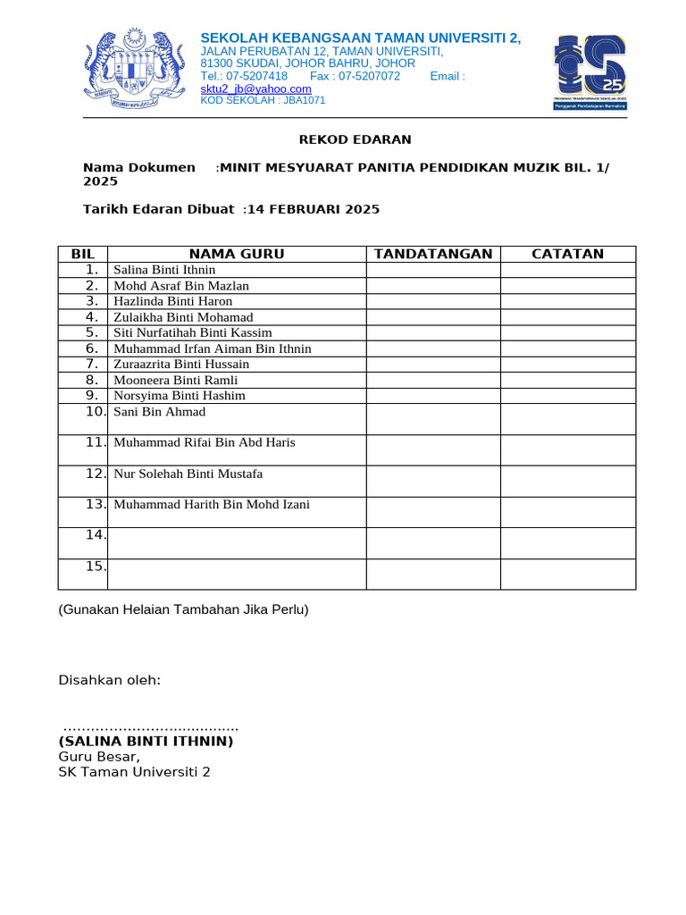 2 Rekod Edaran Mesyuarat Bil 1 2025 | PDF