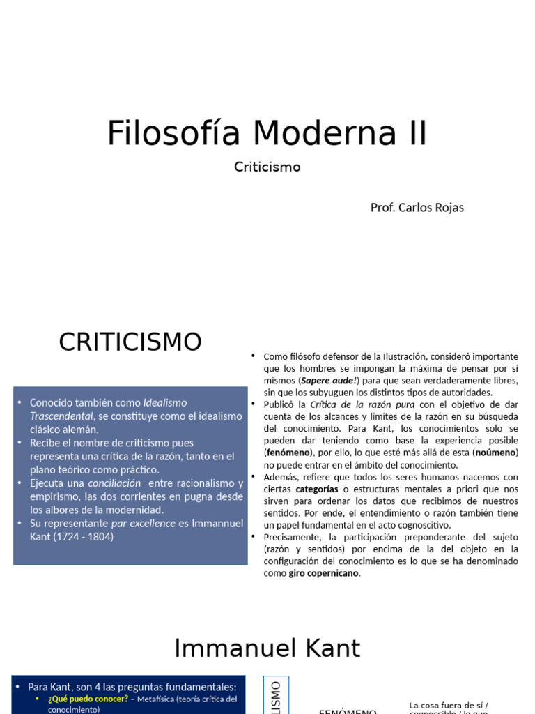 Filosofía - Filosofía Moderna II - Kant y Criticismo | PDF | Immanuel ...