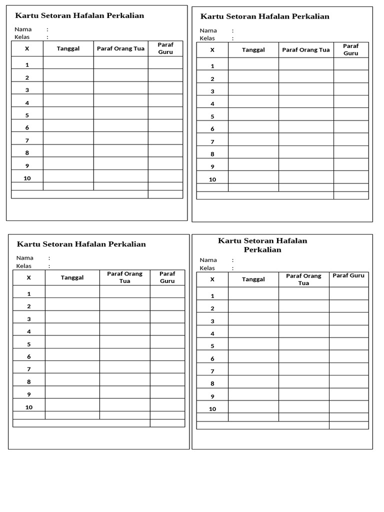 789442710 Kartu Hafalan Perkalian | PDF