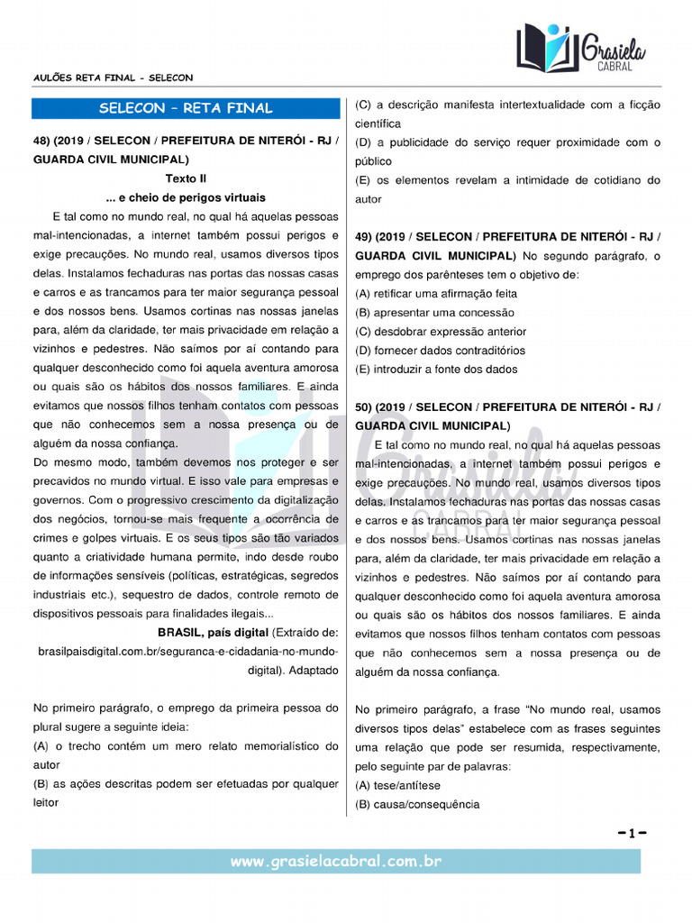 Aulões Selecon - Material 2 | PDF