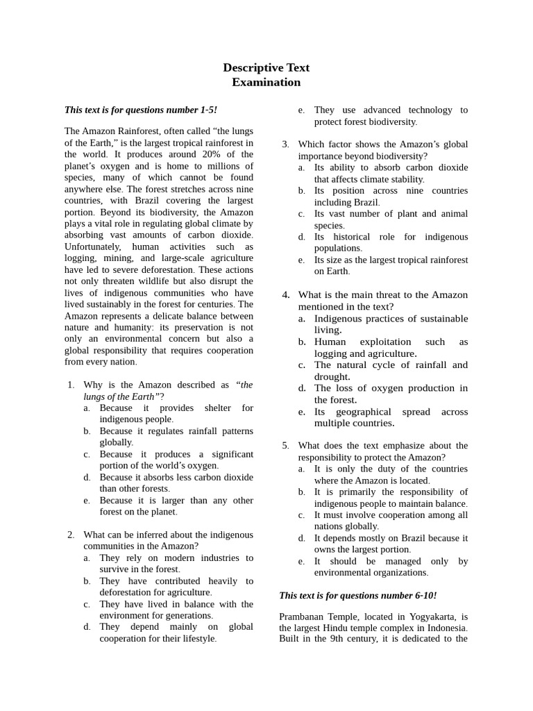 Descriptive Text - Examination | PDF | Amazon Rainforest | Komodo Dragon