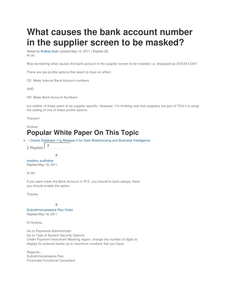 Masking Bank Account Numbers in Payments | PDF