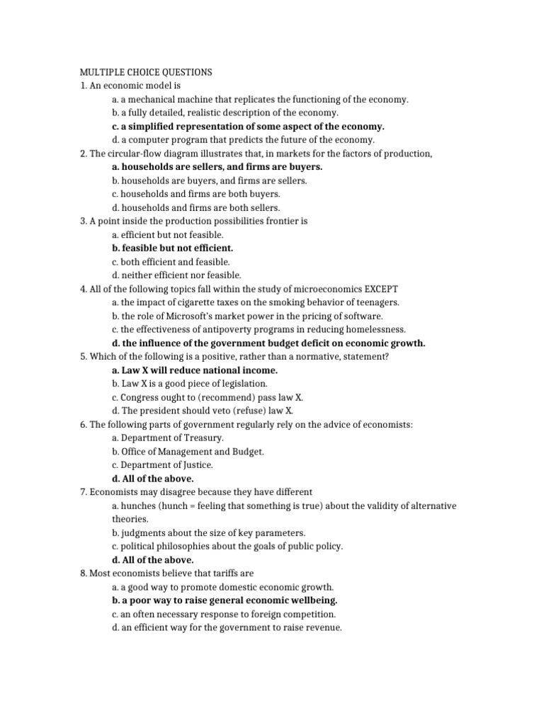 Economics Multiple Choice Questions | PDF