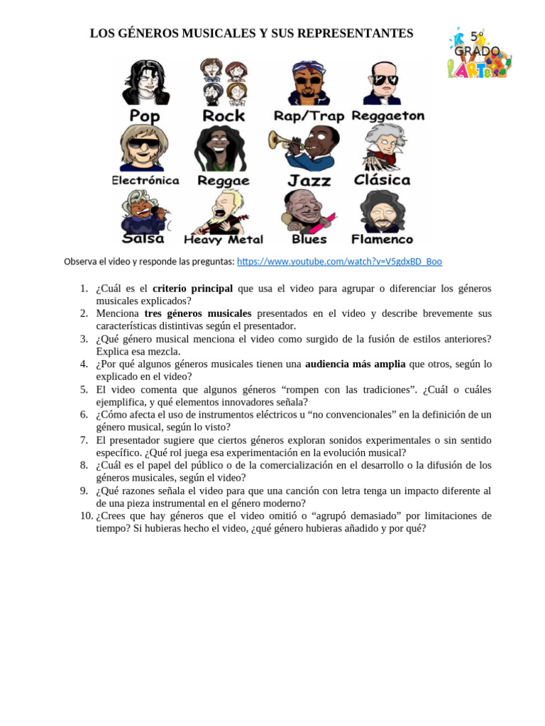 Los Géneros Musicales y Sus Representantes | PDF