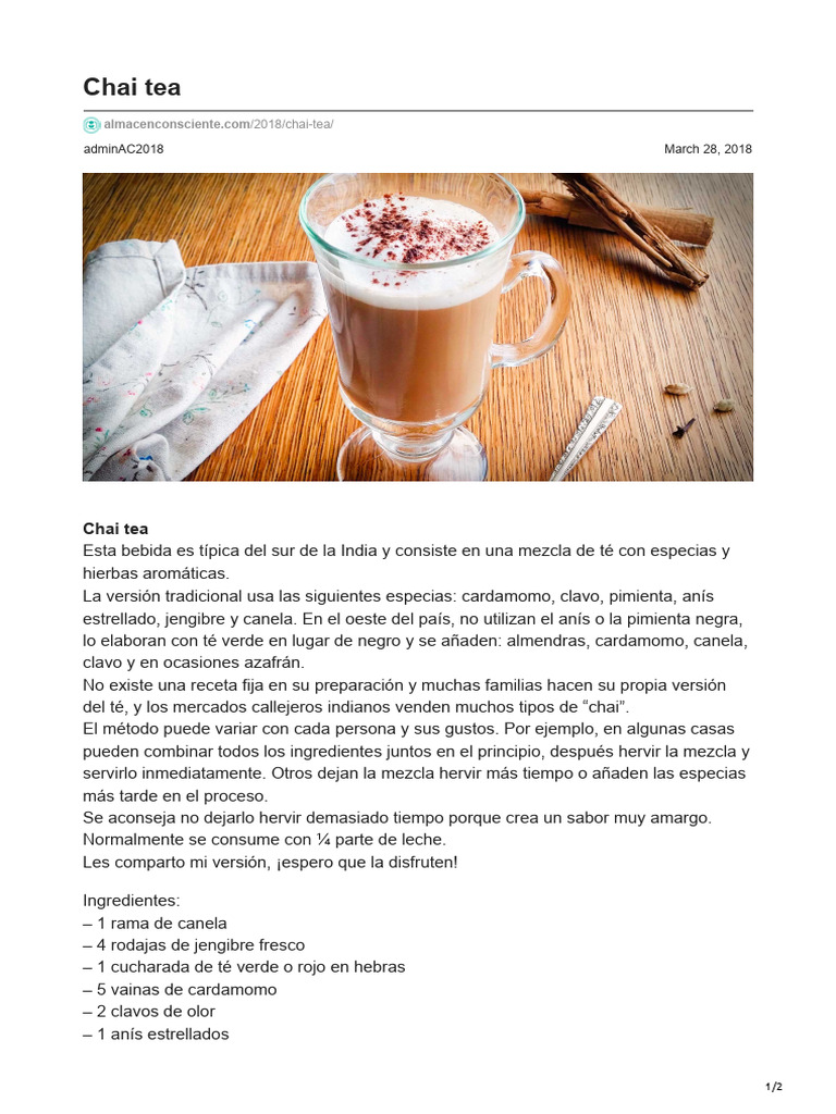 Receta de Chai Tea Tradicional | PDF