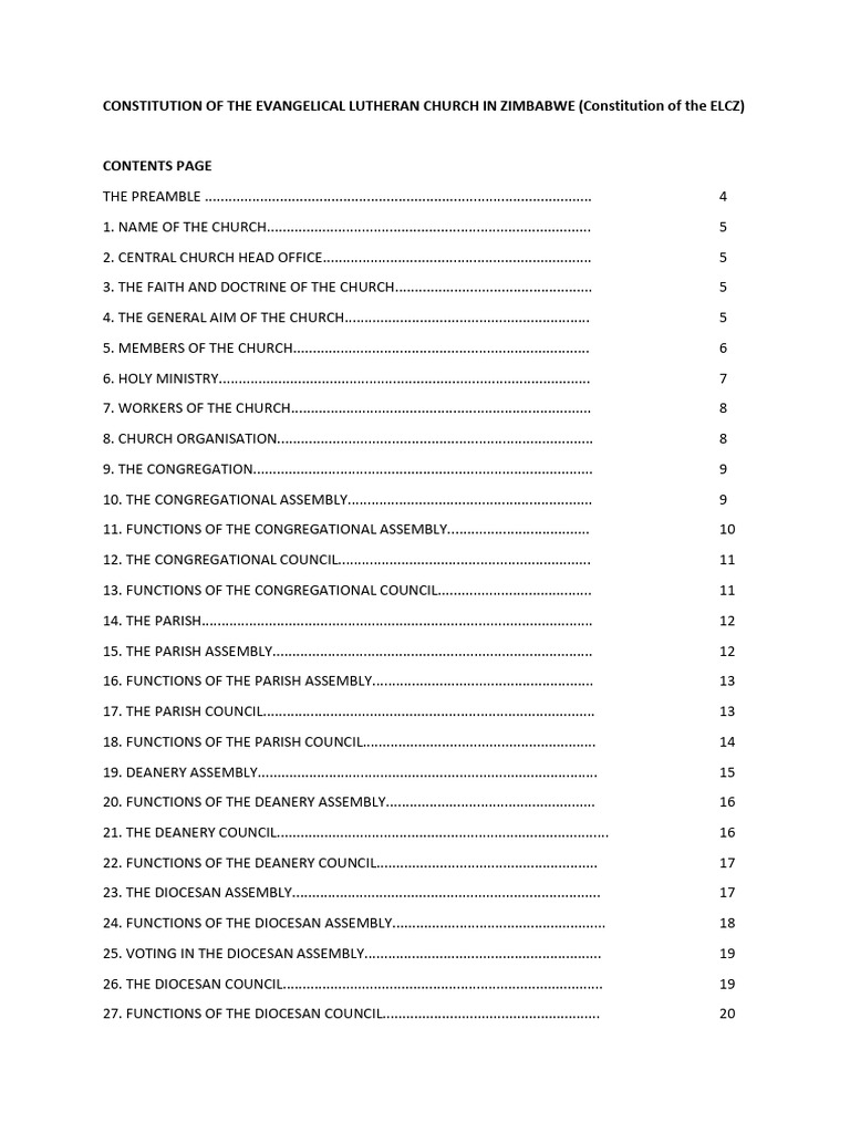 ELCZ Constitution Overview | PDF | Diocese | Christian Church