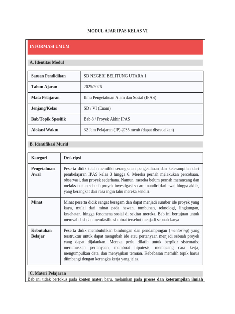 Proyek Akhir IPAS Kelas VI SD | PDF