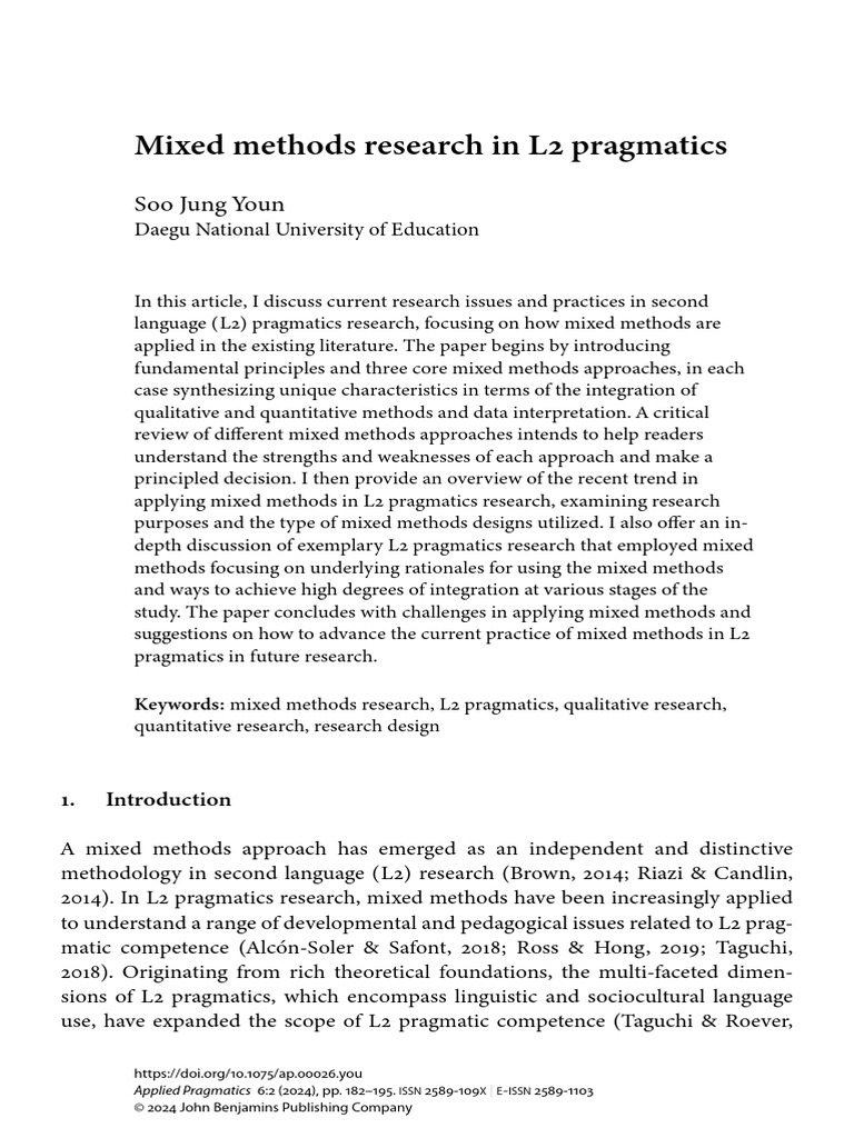 Mixed Methods in L2 Pragmatics Research | PDF | Qualitative Research ...