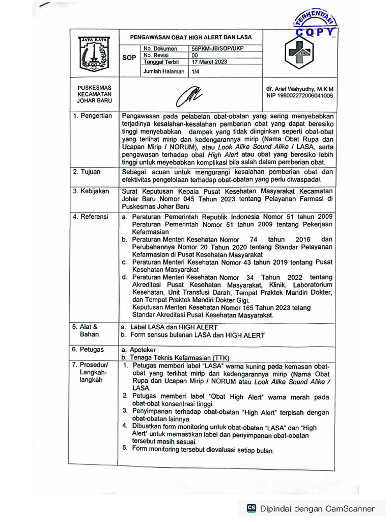 Sop High Alert Dan Lasa | PDF