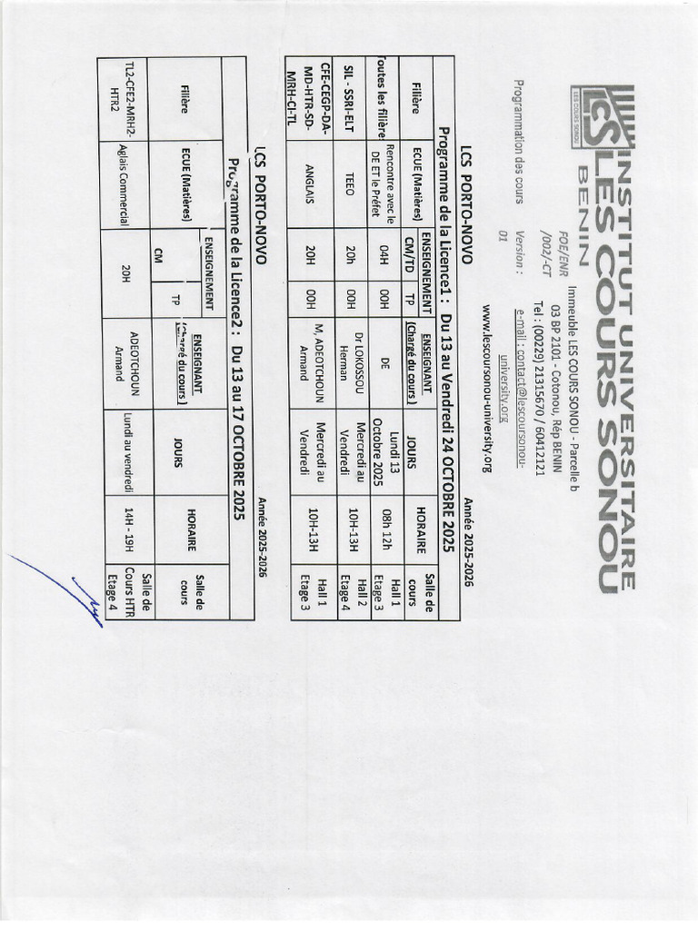 Programmation l1 , l2 , l3 Semaine Du 13 Octobre 2025 | PDF