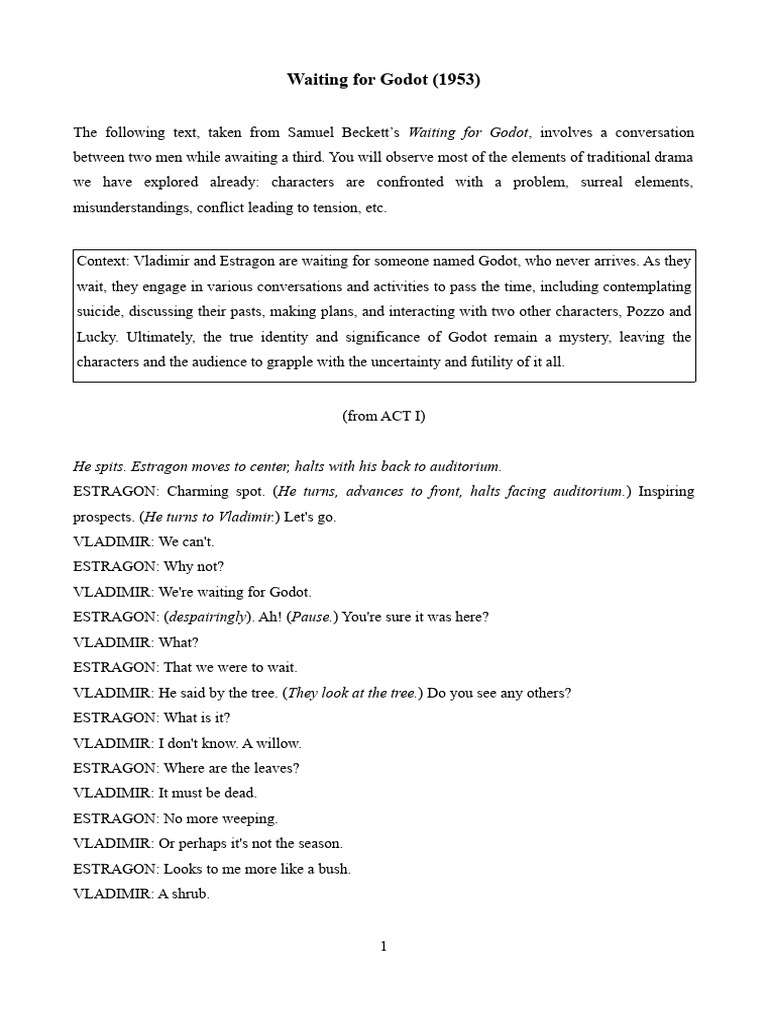 Waiting For Godot by Samuel Beckett (Fragment) - 2 | PDF | Samuel Beckett