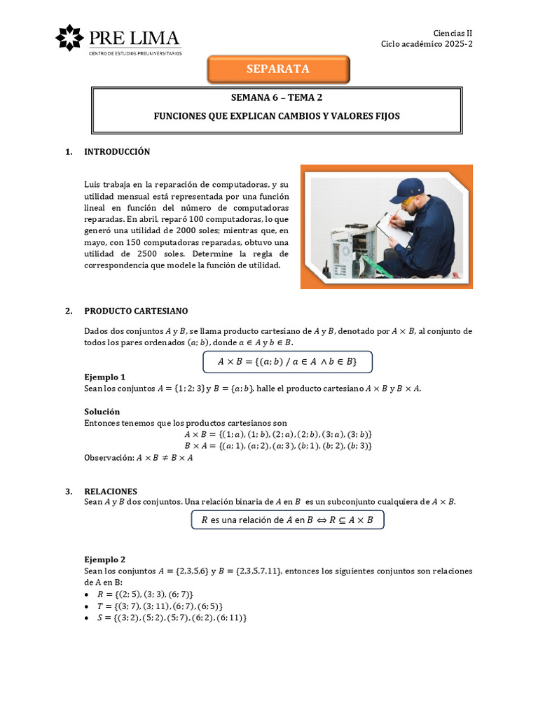 Separata - s6 - t2 - Funciones Que Explican Cambios y Valores Fijos | PDF | Función (Matemáticas ...