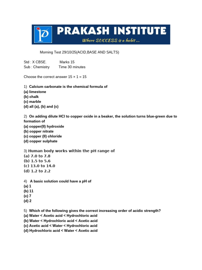 10TH - CBSE - 6 Chemistry - Morning - Test - 29-10-25 Acid Base and ...