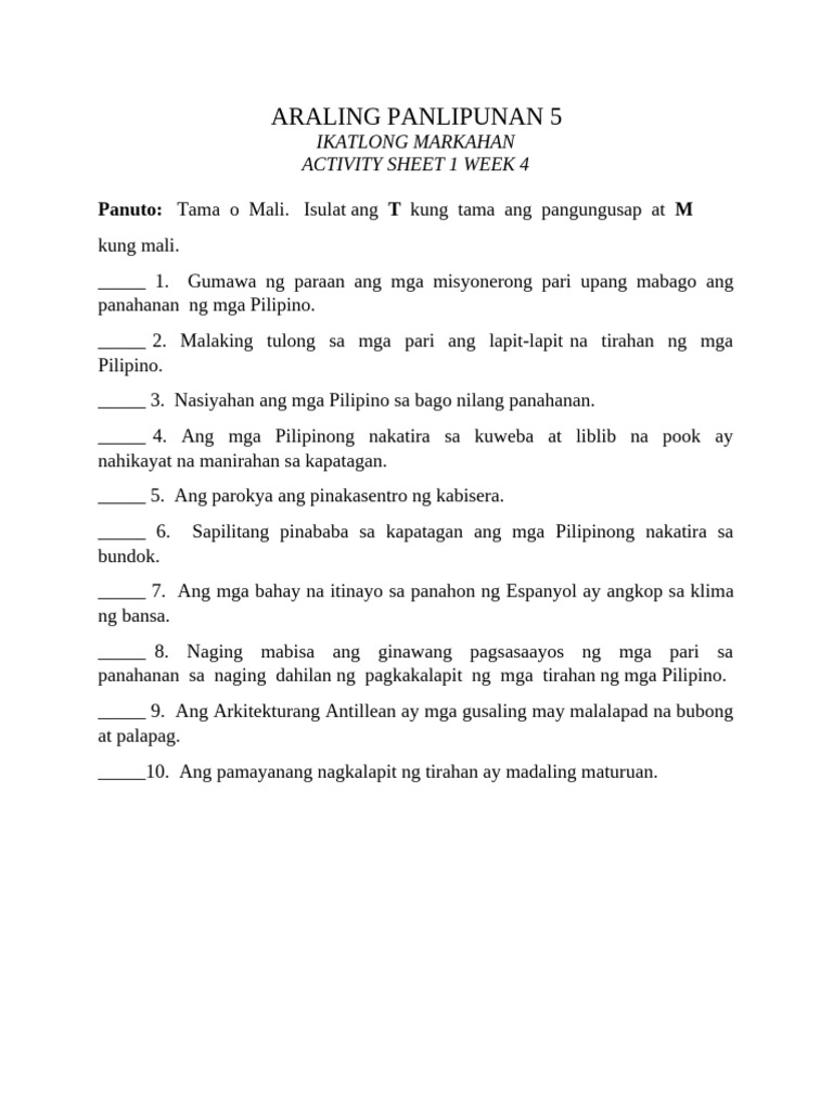 Las AP 5 Quarter 3 Week 4 | PDF