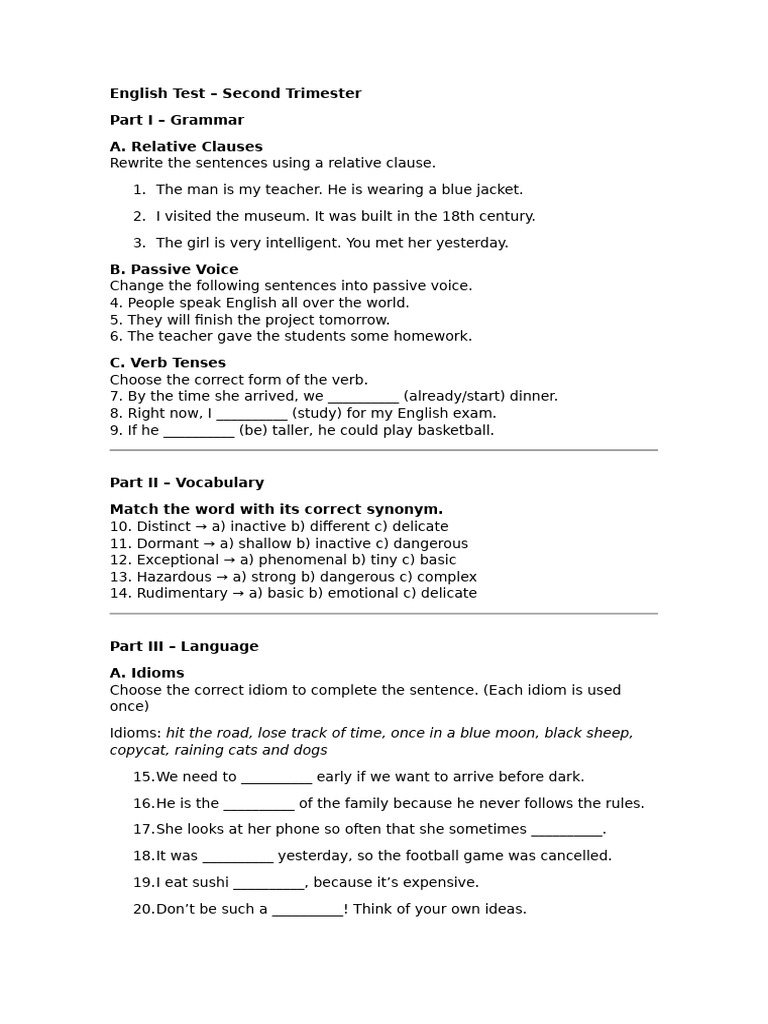 English Test: Grammar and Vocabulary Skills | PDF