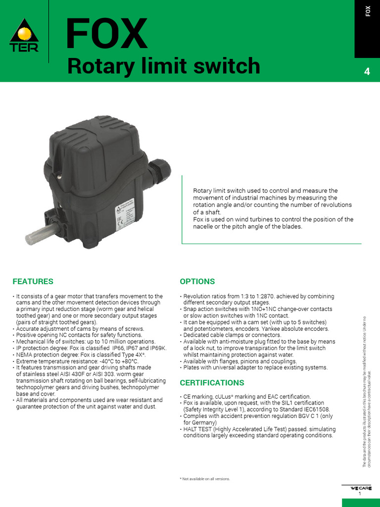 Rotary Limit Switch Specifications | PDF | Gear | Switch