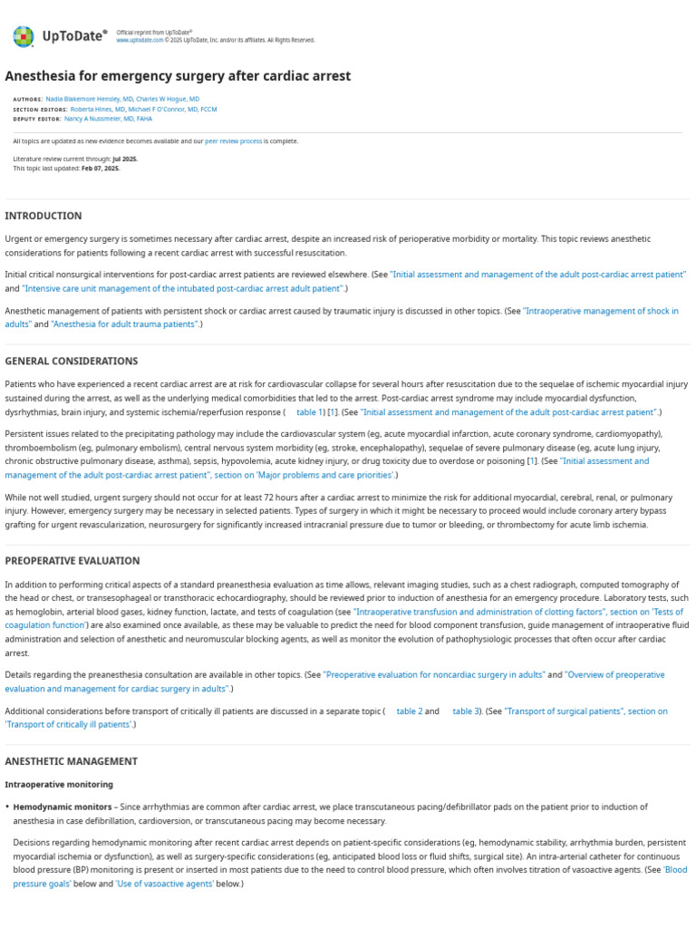 Anesthesia After Cardiac Arrest Surgery | PDF | Shock (Circulatory ...