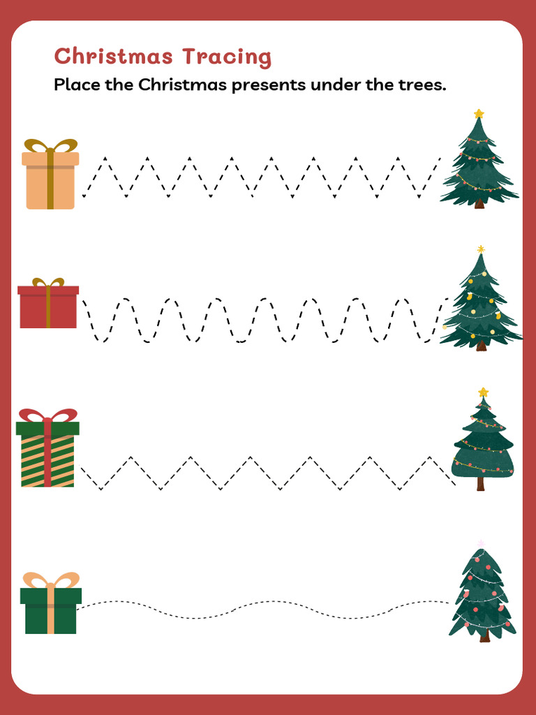 Red and Green Fun Christmas Tracing Lines Worksheet | PDF