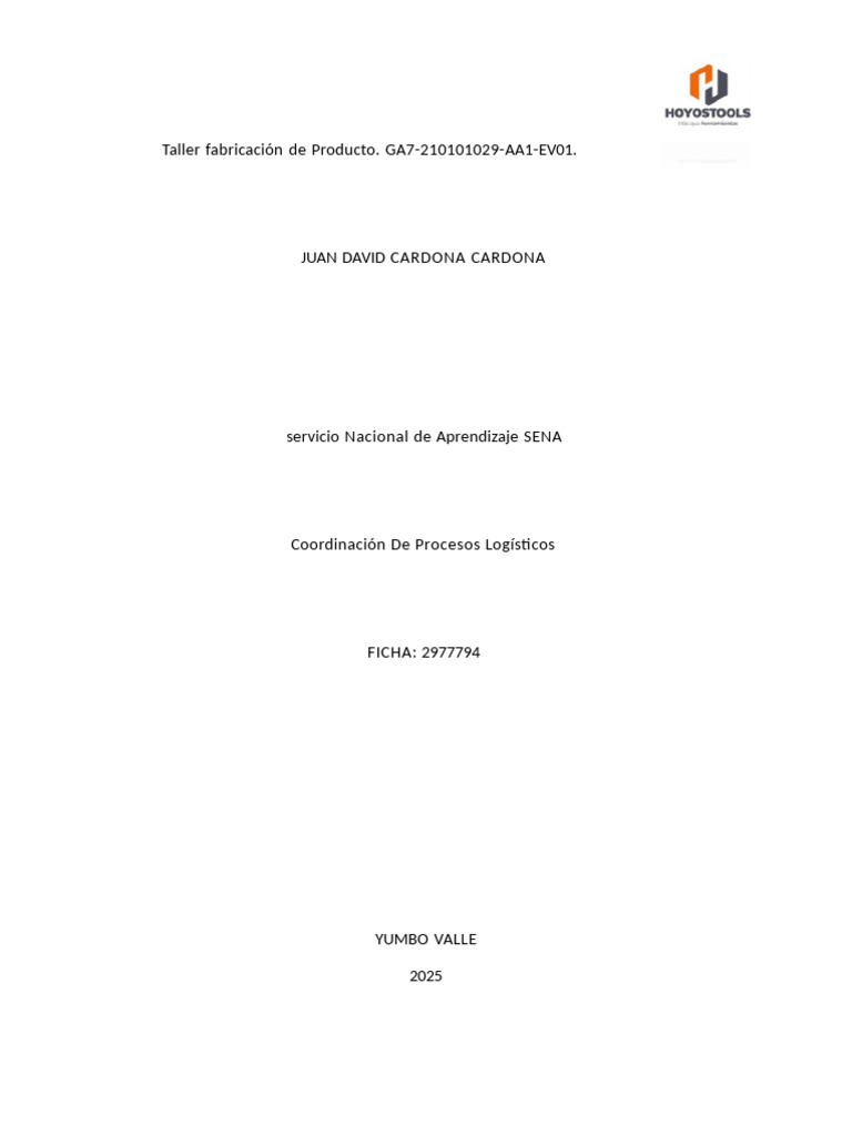 Taller fabricación de producto. GA7-210101029-AA1-EV01 | PDF | Business ...