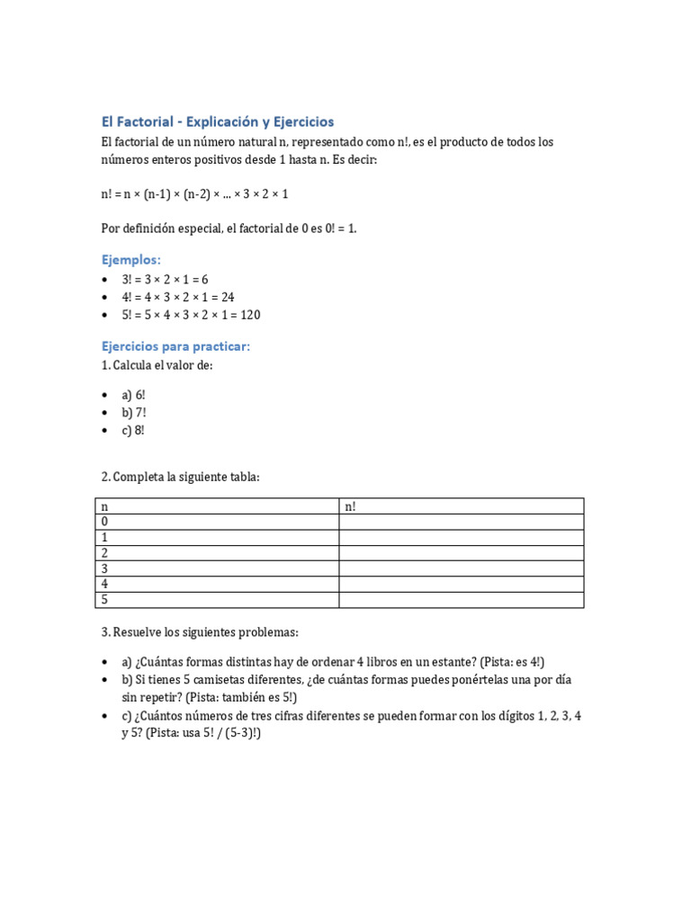 Factorial y Ejercicios | PDF