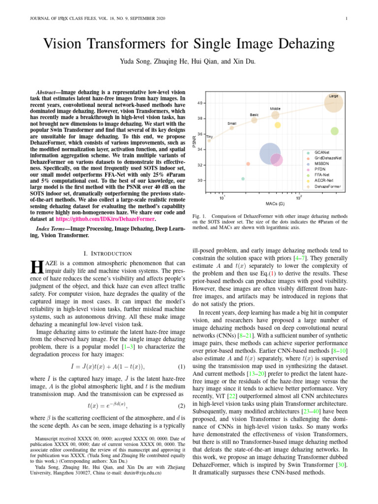 Vision Transformers For Single Image Dehazing - 1-3 | PDF | Image Processing | Computer Graphics