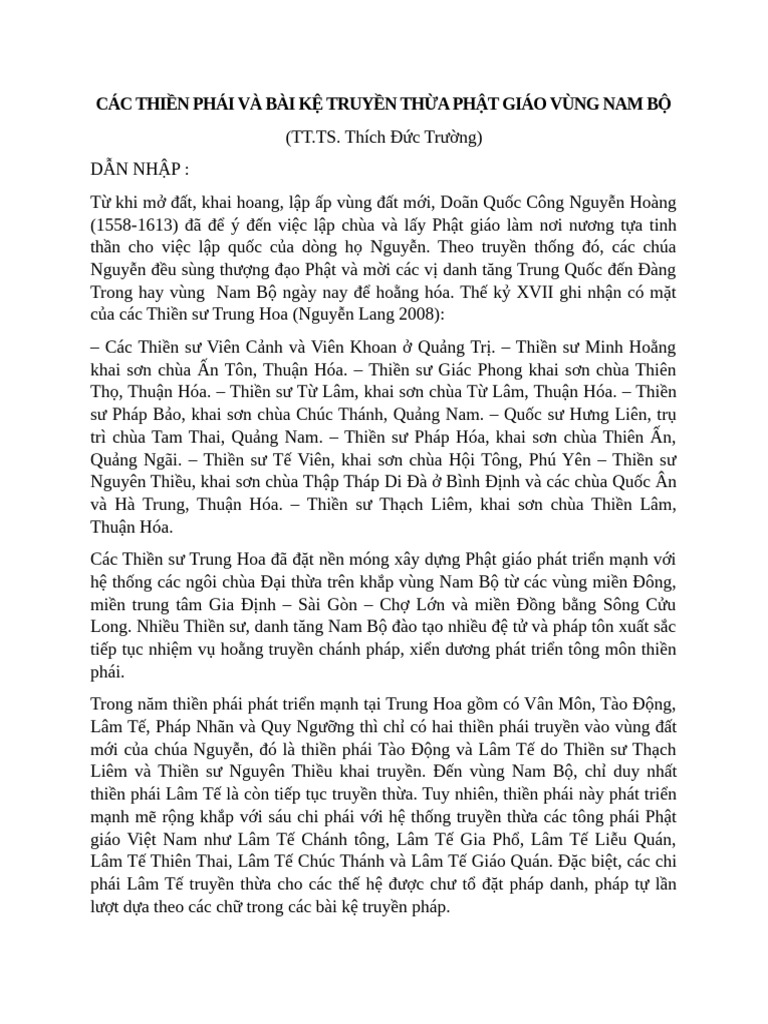 Cac Bai Ke Truyen Thua Pg Nam Bo - Thich Duc Truong | PDF