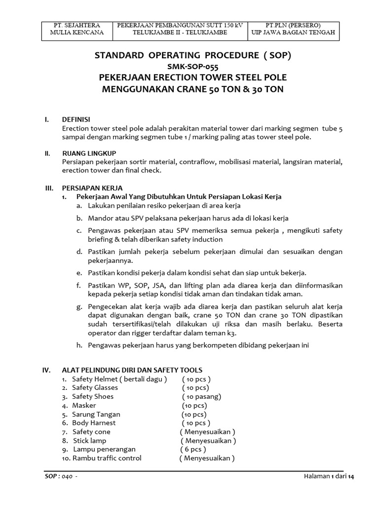 SOP Erection Tower Steel Pole 150 kV | PDF