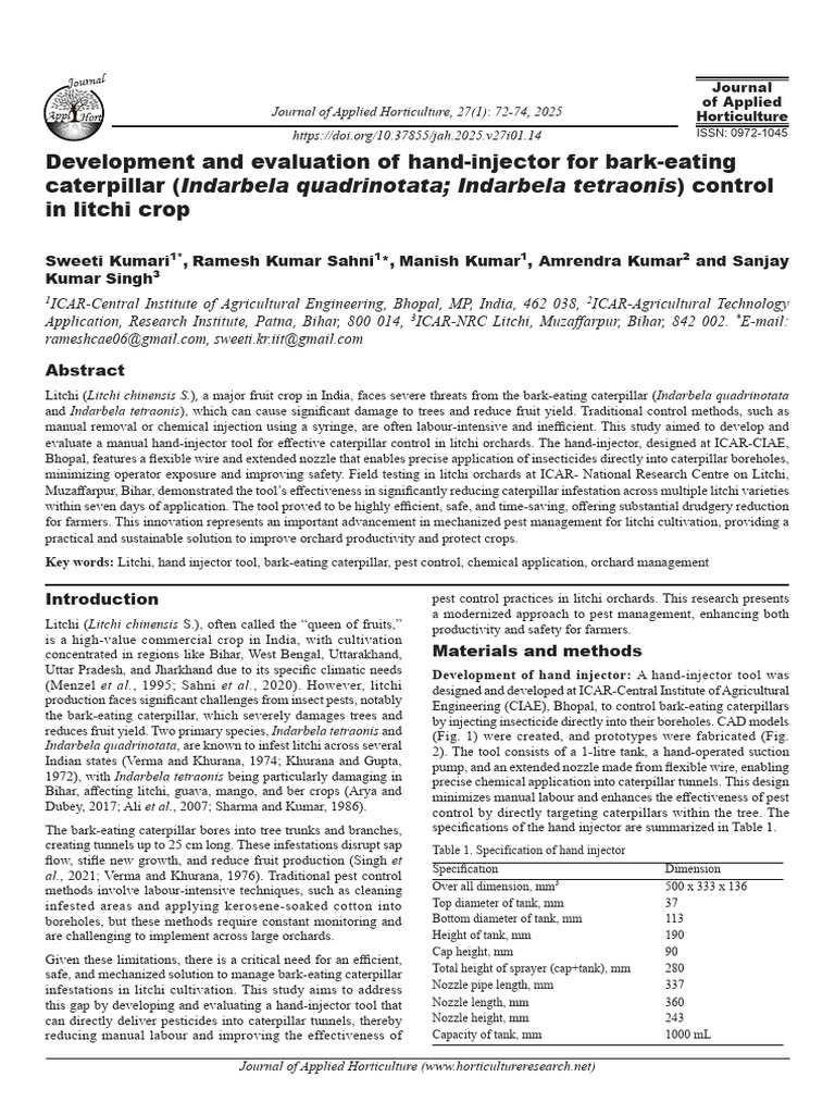 Development and Evaluation of Hand-Injector For Bark-Eating Caterpillar ...