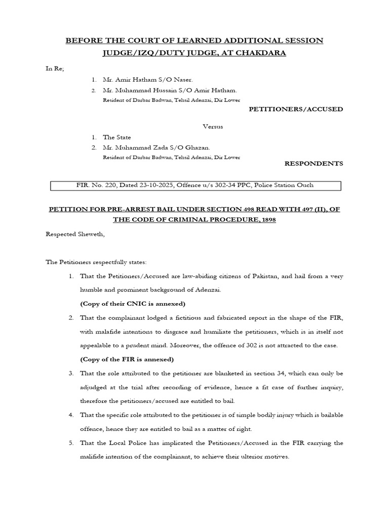 Pre-Arrest Bail Petition in FIR 220 | PDF | Bail | Affidavit