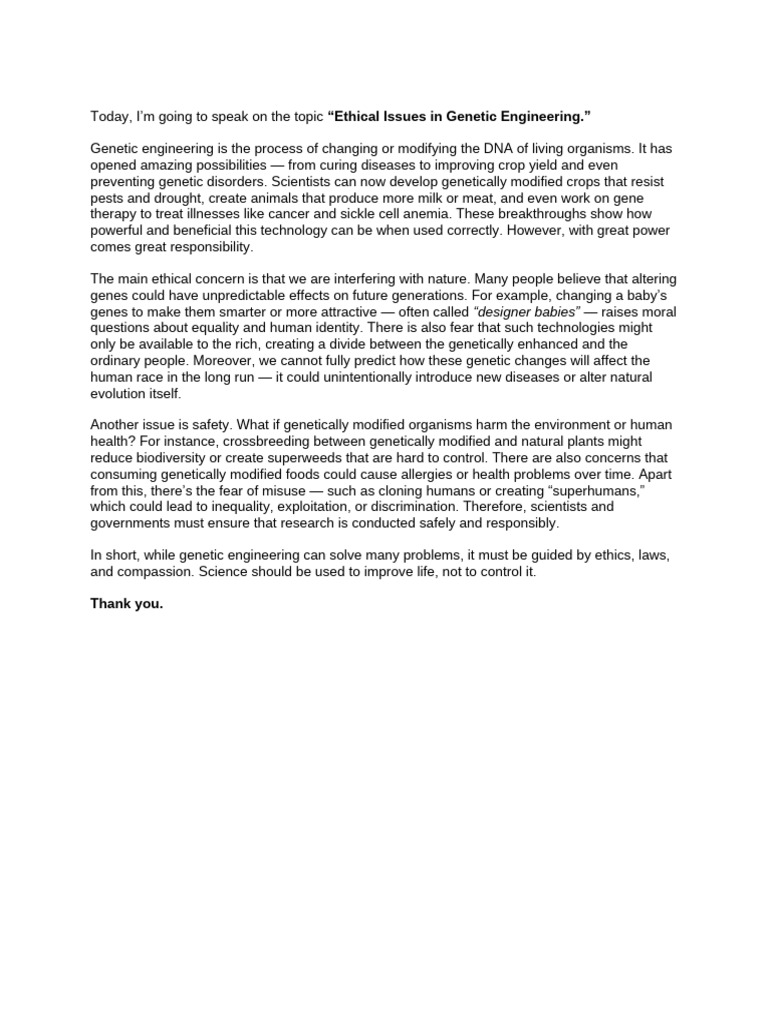 Ethical Concerns in Genetic Engineering | PDF