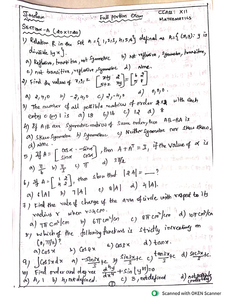 Xii Full Portion Exam QP | PDF