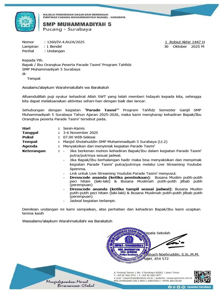 1260 - Undangan Parade Tasmi Ganjil - Ortu - 1 Bendel - 2025-2026 | PDF