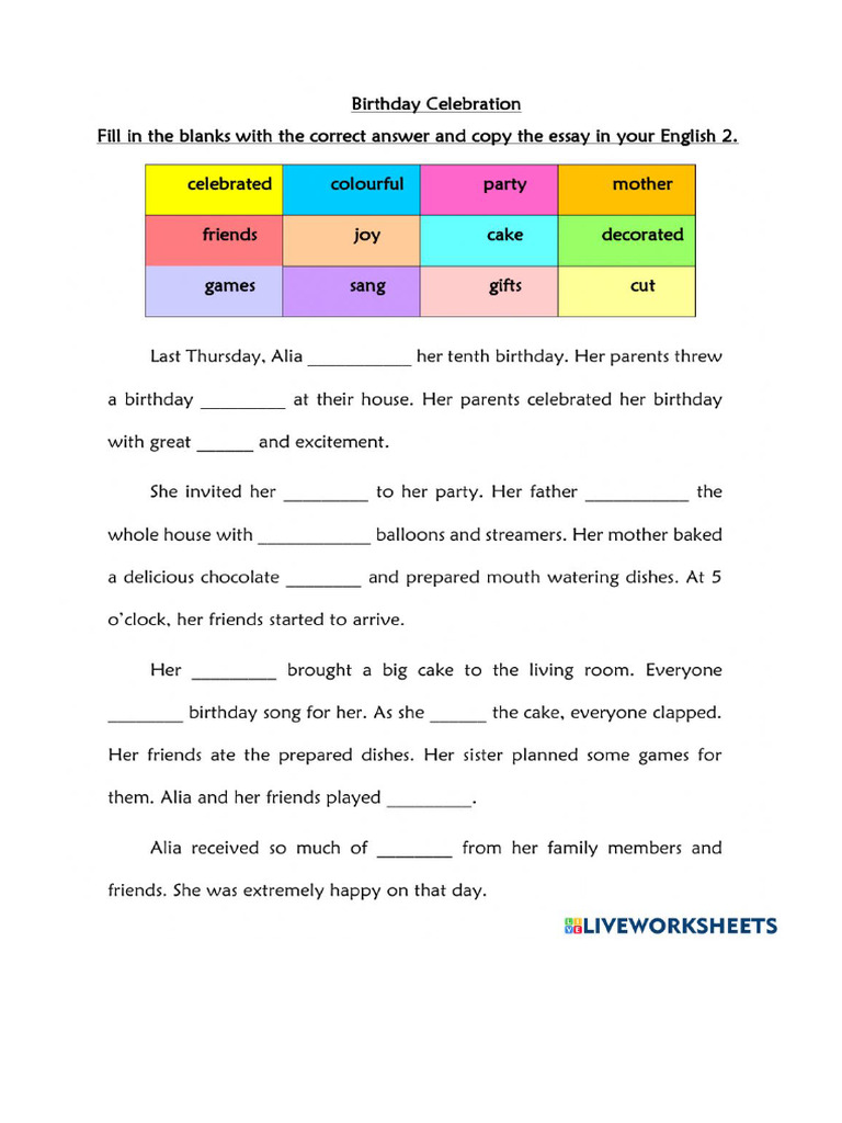 Celebration Worksheet 1 | PDF