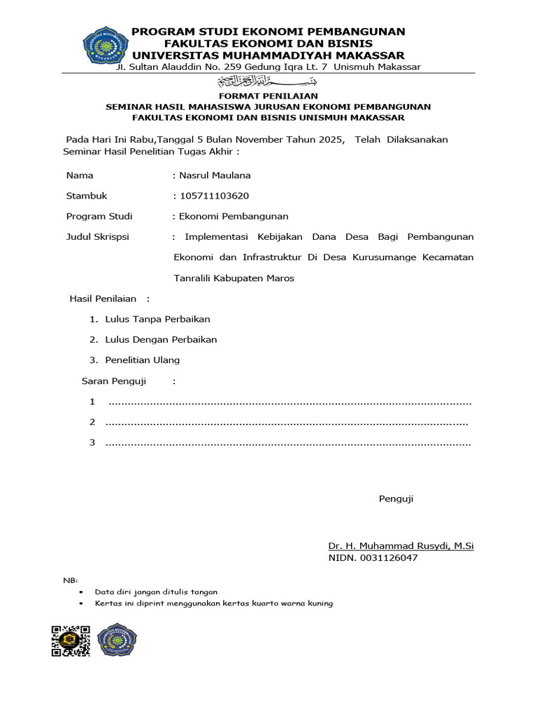 Lembar Penilaian Ujian Hasil (1) | PDF