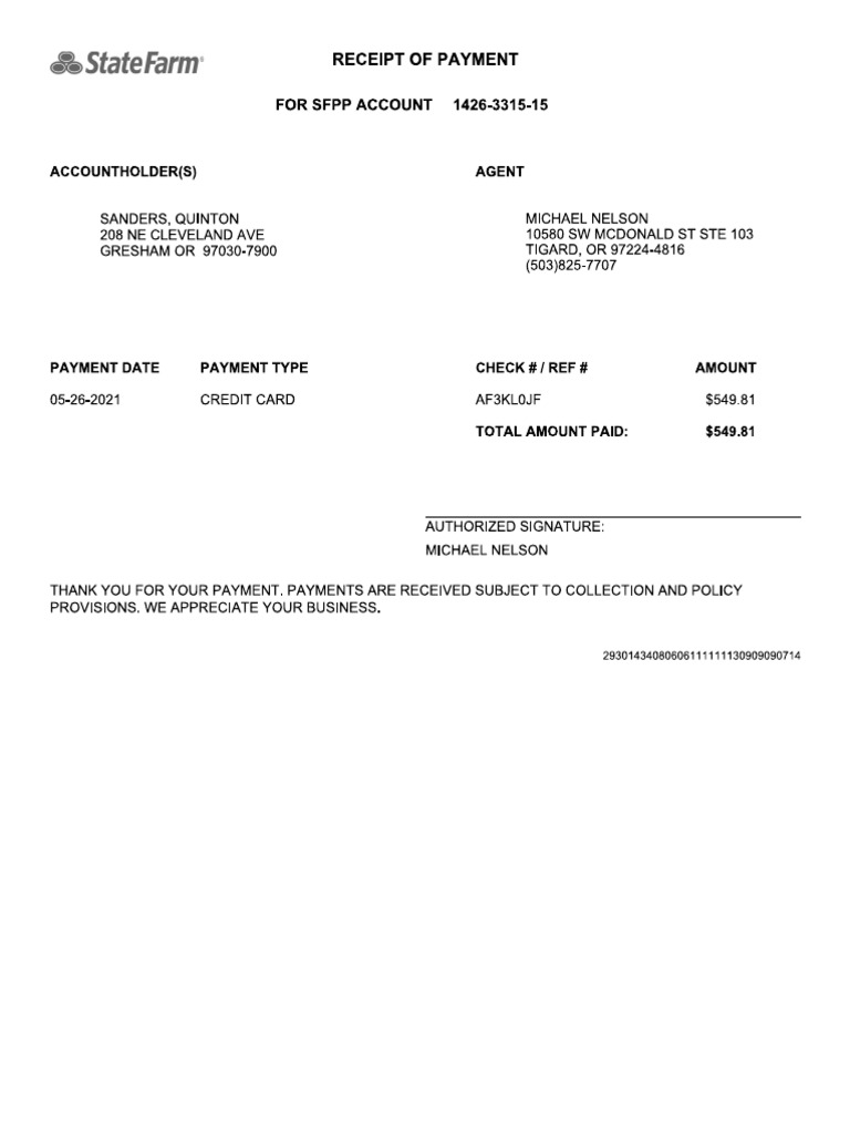 Sanders, Quinton Receipt | PDF