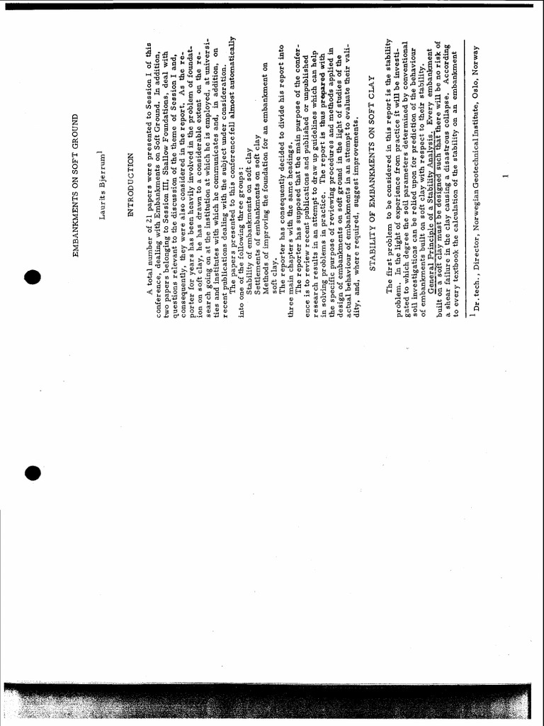 Bjerrum (1972) Embankments On Soft Ground | PDF