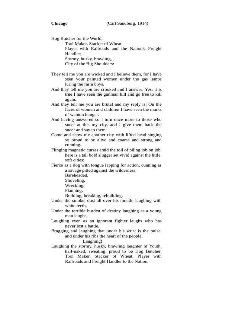 Chicago - Carl Sandburg | PDF