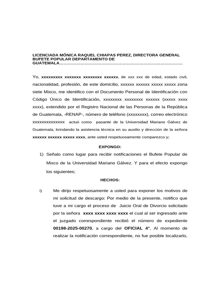 Minuta Memorial de Solicitud de Descargo Final | PDF | Divorcio | Gobierno