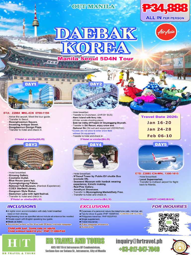 2026 Winter, Manila Seoul 5D4N Tour Via AIRASIA | PDF