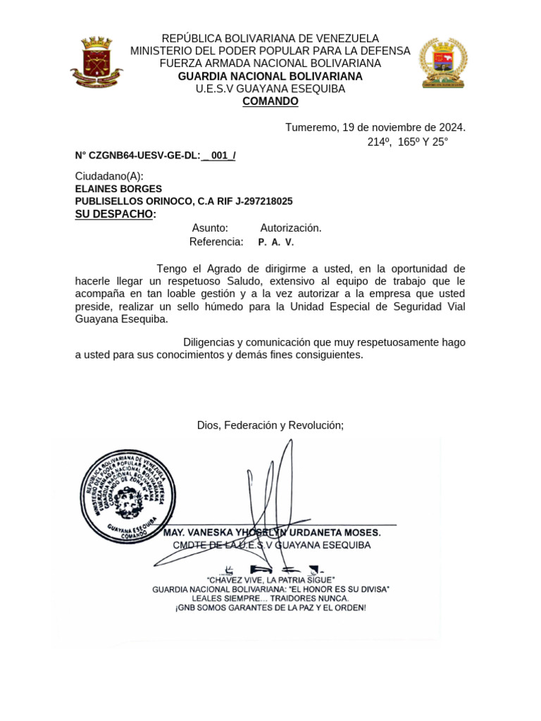 Autorización de Sello Húmedo U.E.S.V. | PDF