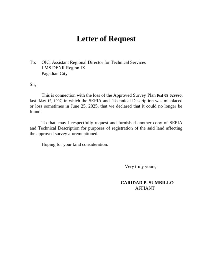 Letter of Request Caridad P. Sumbillo | PDF