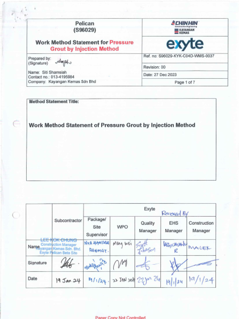 WMS-0037 - Pressure Grout by Injection Method | PDF