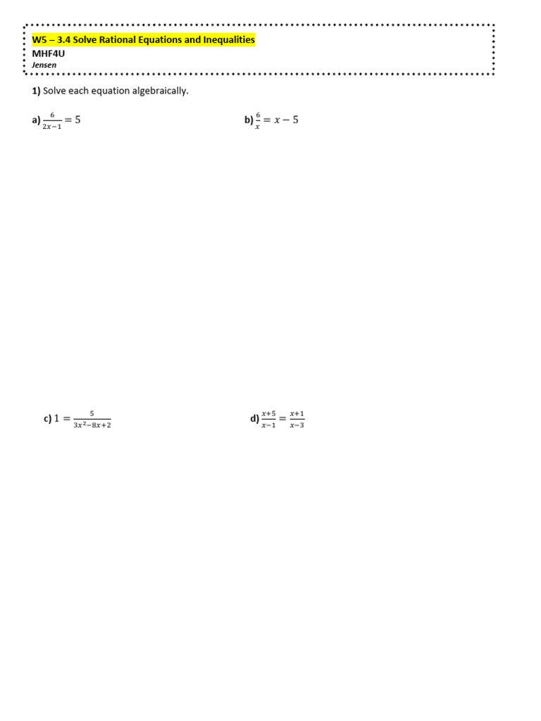 Hw5s++3 4+Rational+Equations+and+Inequalities | PDF
