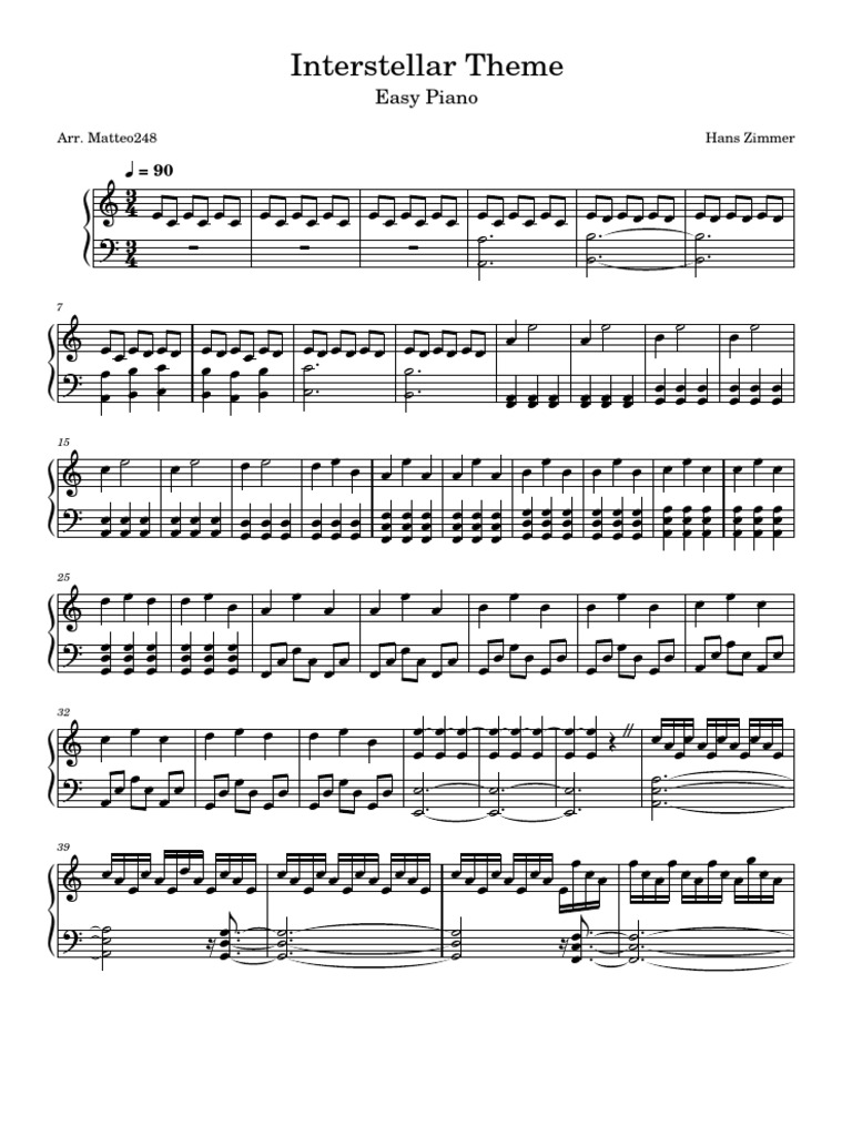 Easy Piano Arrangement: Interstellar Theme | PDF