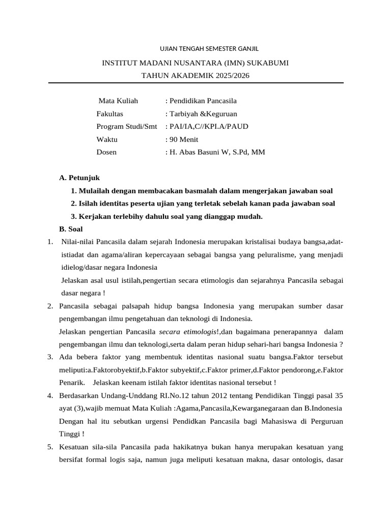 Uts Pancasila 2025 | PDF