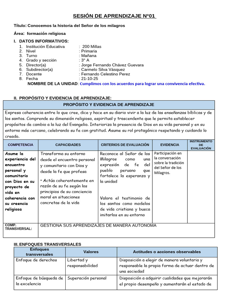 Sesion Formacion Religiosa 27-10 | PDF | Aprendizaje