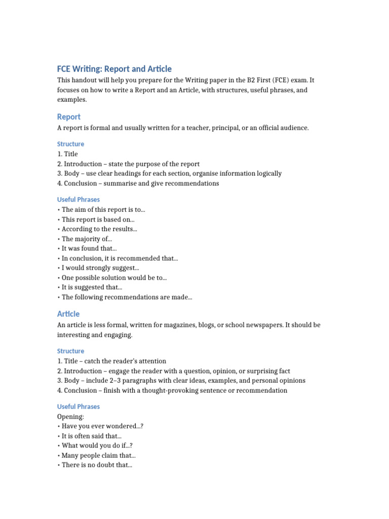 FCE Writing Student Handout | PDF